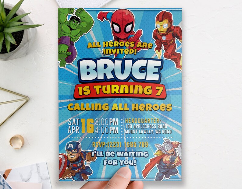 Digital & Printable Birthday Superheroes Party Invitation Custom ...
