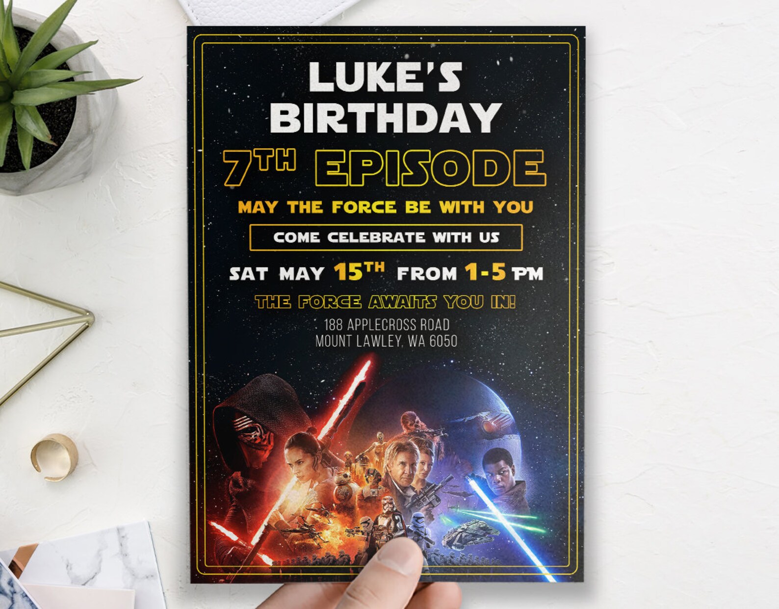 Digital & Printable Birthday Star Space Wars Party Invitation Custom ...