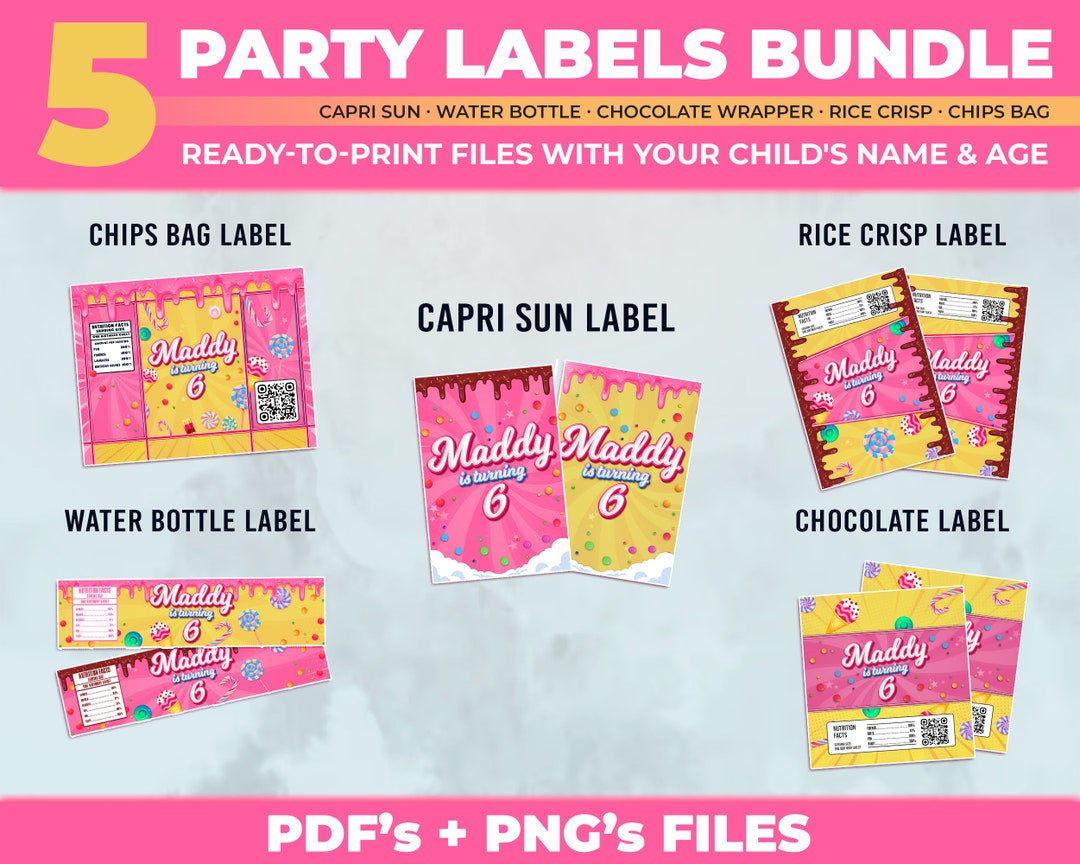 Candyland Printable Birthday Party Labels Custom Personalized Girl ...