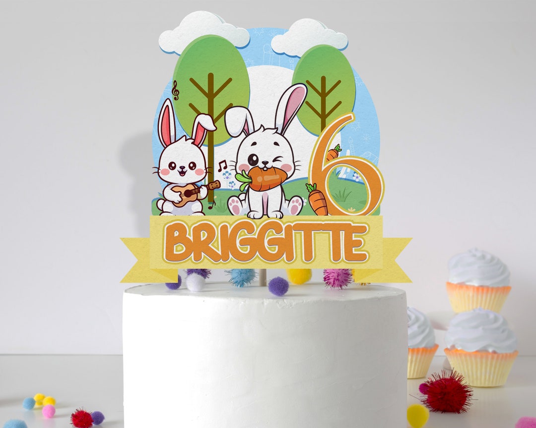 Digital & Printable Birthday Bunny Cake Topper Custom Personalized ...