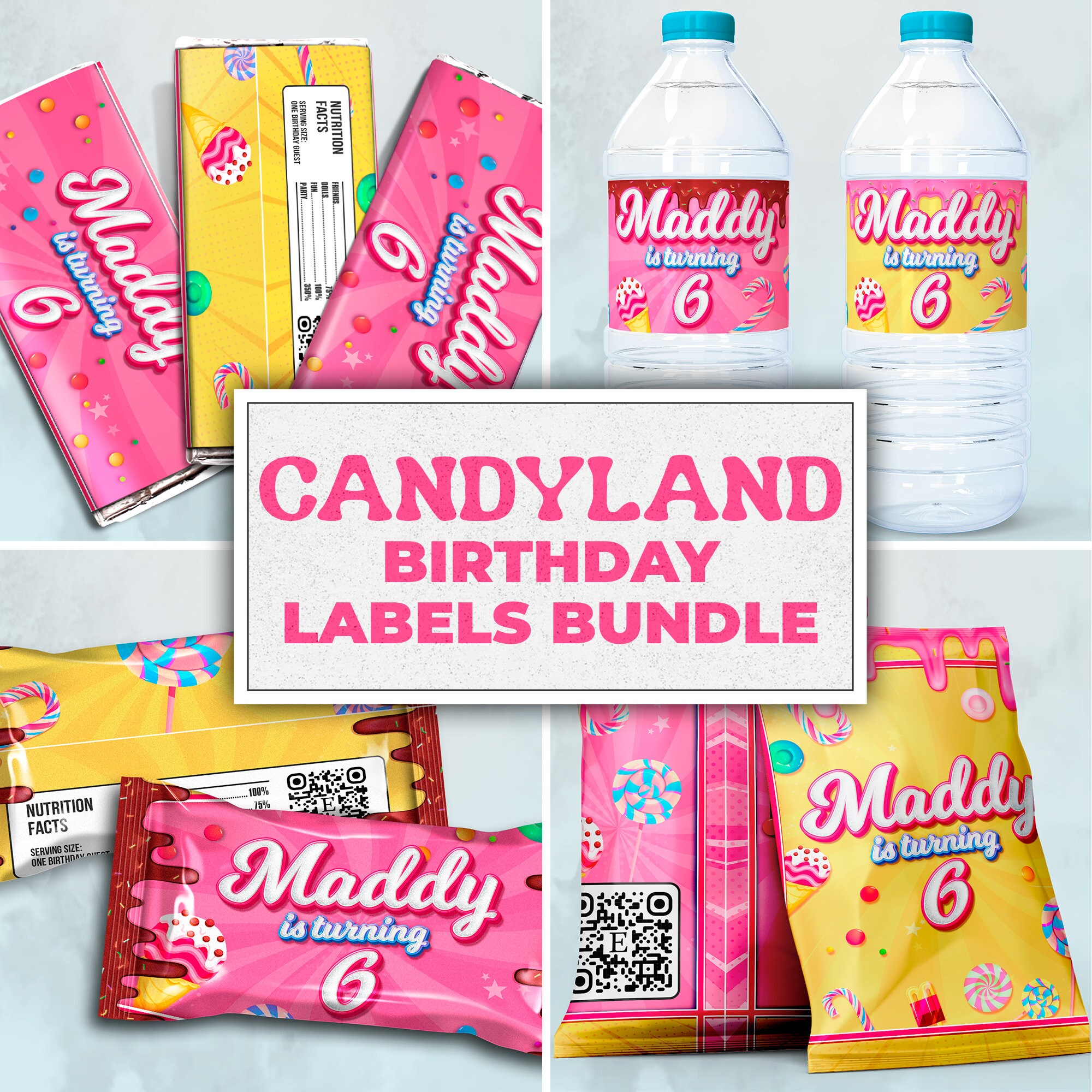 Candyland Printable Birthday Party Labels Custom Personalized Girl ...