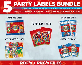 Labels Mario Bros Birthday Party Pack Water Bottle Label DIGITAL ...