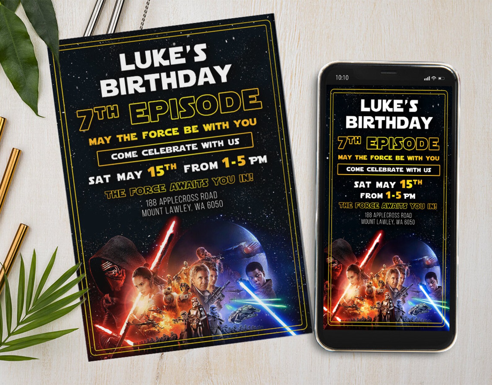 Digital & Printable Birthday Star Space Wars Party Invitation Custom ...