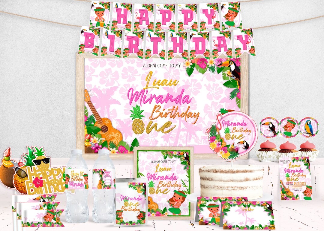 Girl Luau Party Bundle, Printable Custom Luau Princess Birthday Pack ...