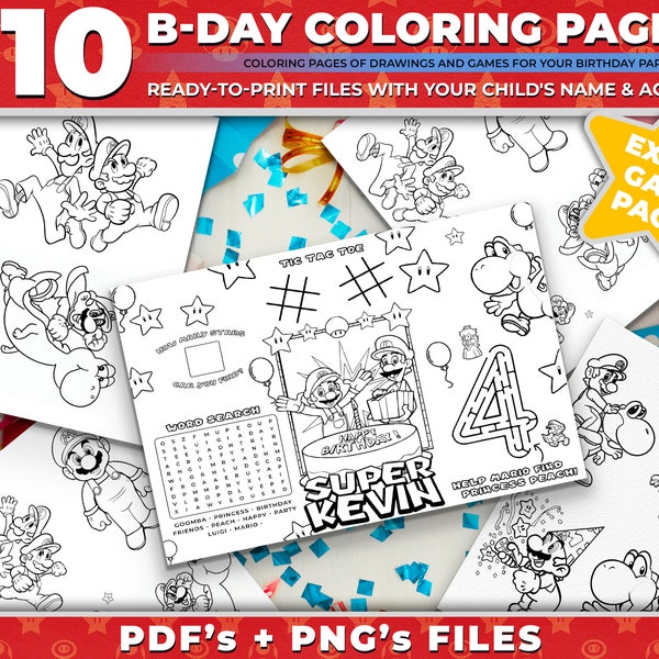 Mario Coloring Pages Birthday - Etsy