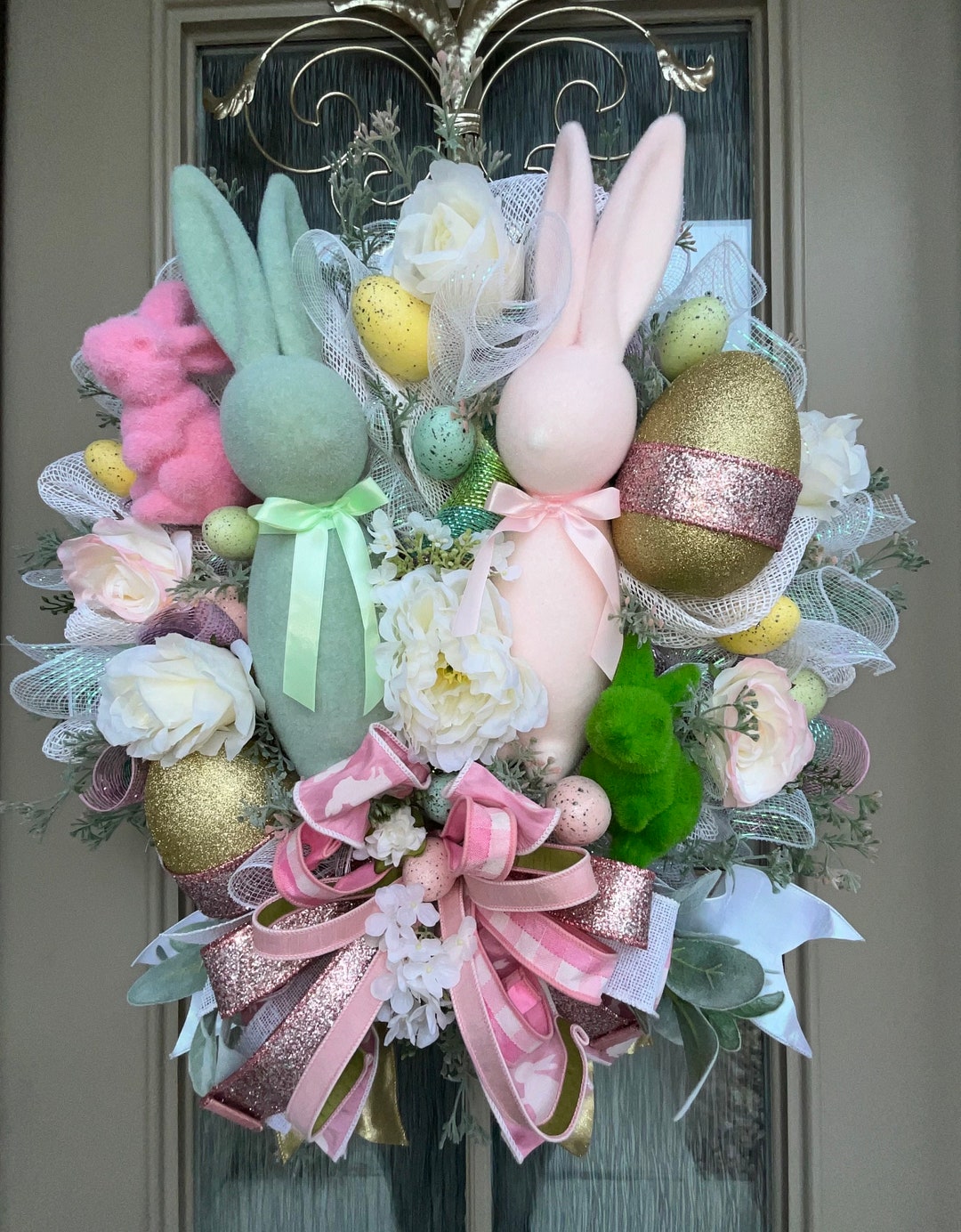 Pastel Pink and Green Bunny Wreath - Etsy