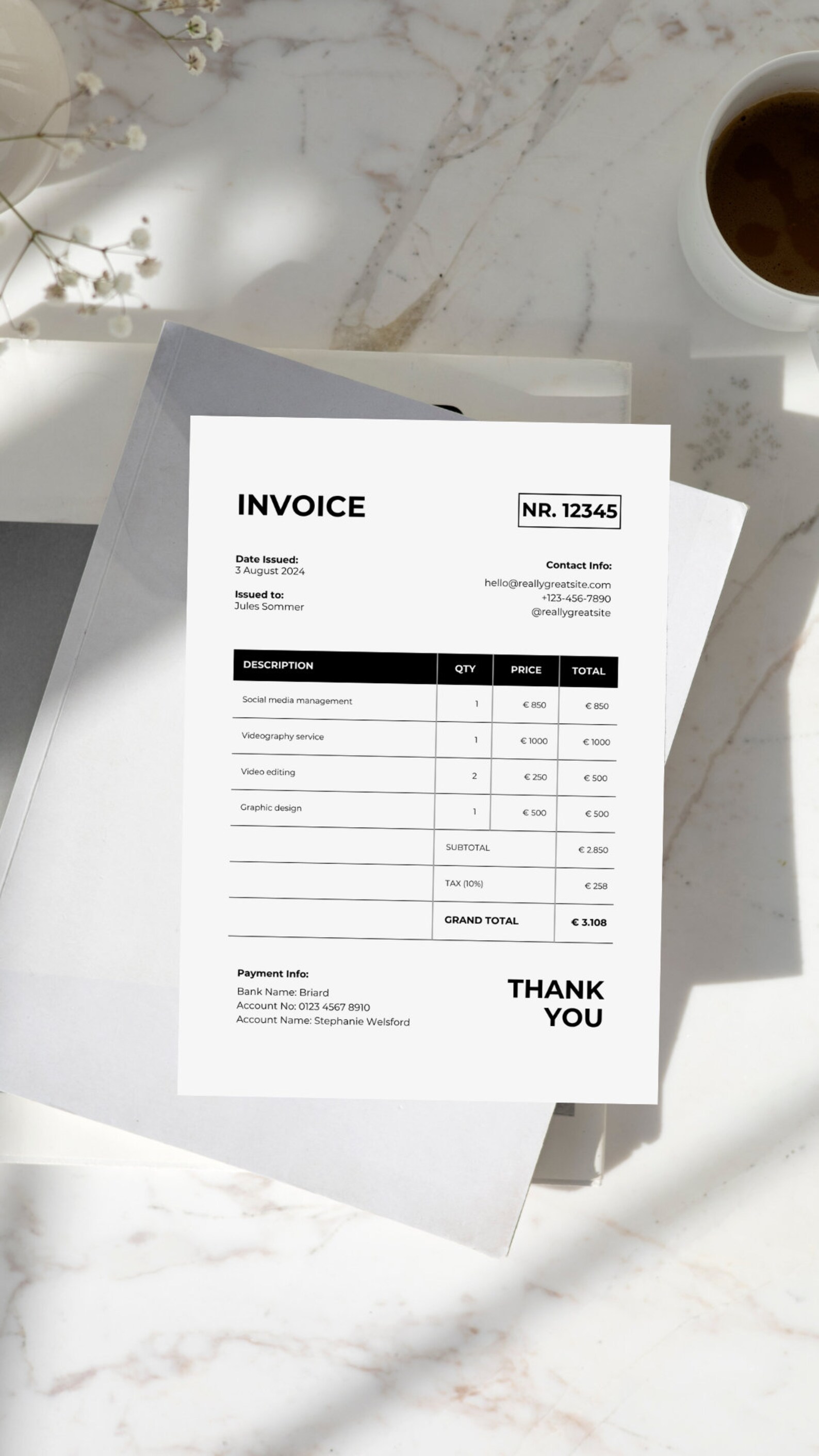 Minimalistic Invoice | Invoice Template | Customizable Invoice | Canva ...