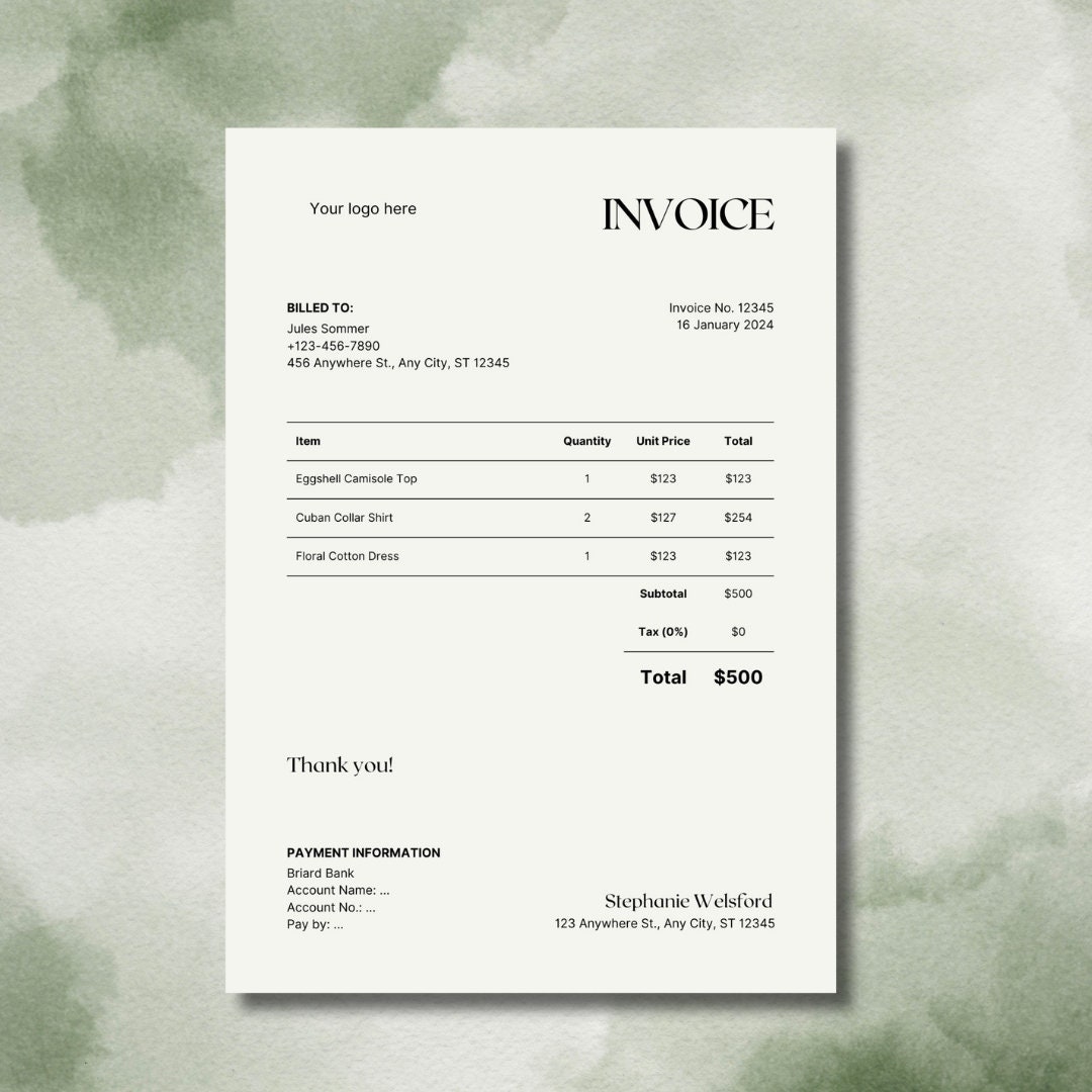Invoice Template Modern Invoice Aesthetic Invoice Customizable Invoice ...