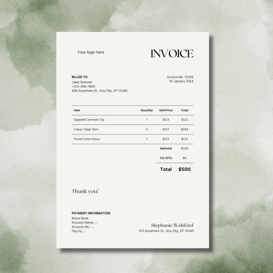 Invoice Template Modern Invoice Aesthetic Invoice Customizable Invoice ...