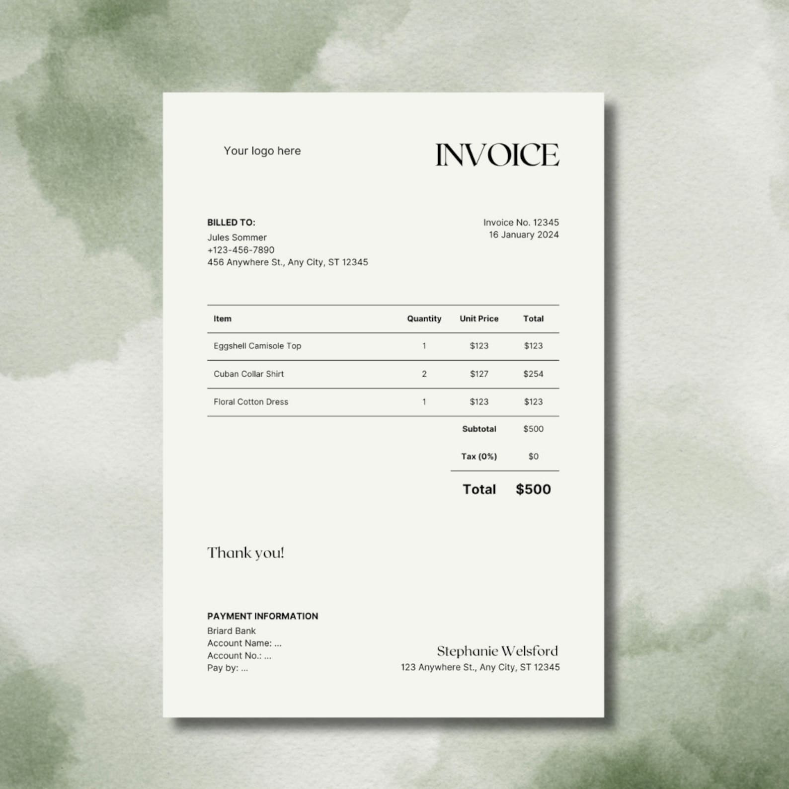Invoice Template Modern Invoice Aesthetic Invoice Customizable Invoice ...