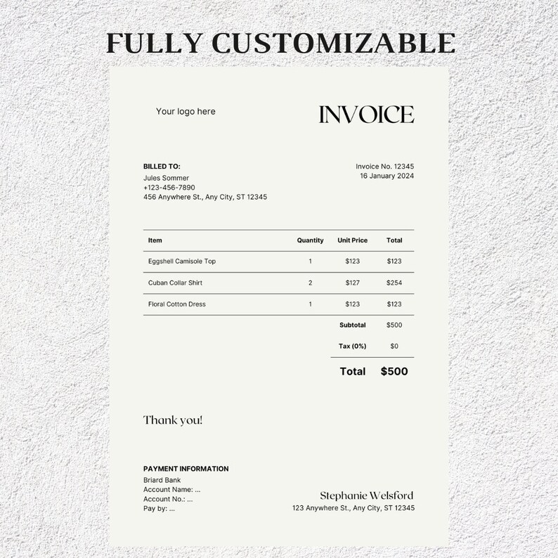 Invoice Template Modern Invoice Aesthetic Invoice Customizable Invoice ...