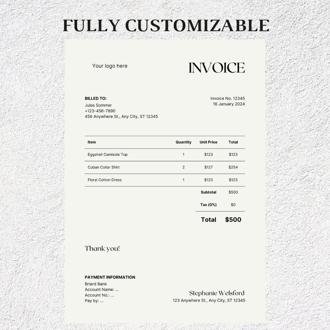 Invoice Template Modern Invoice Aesthetic Invoice Customizable Invoice ...