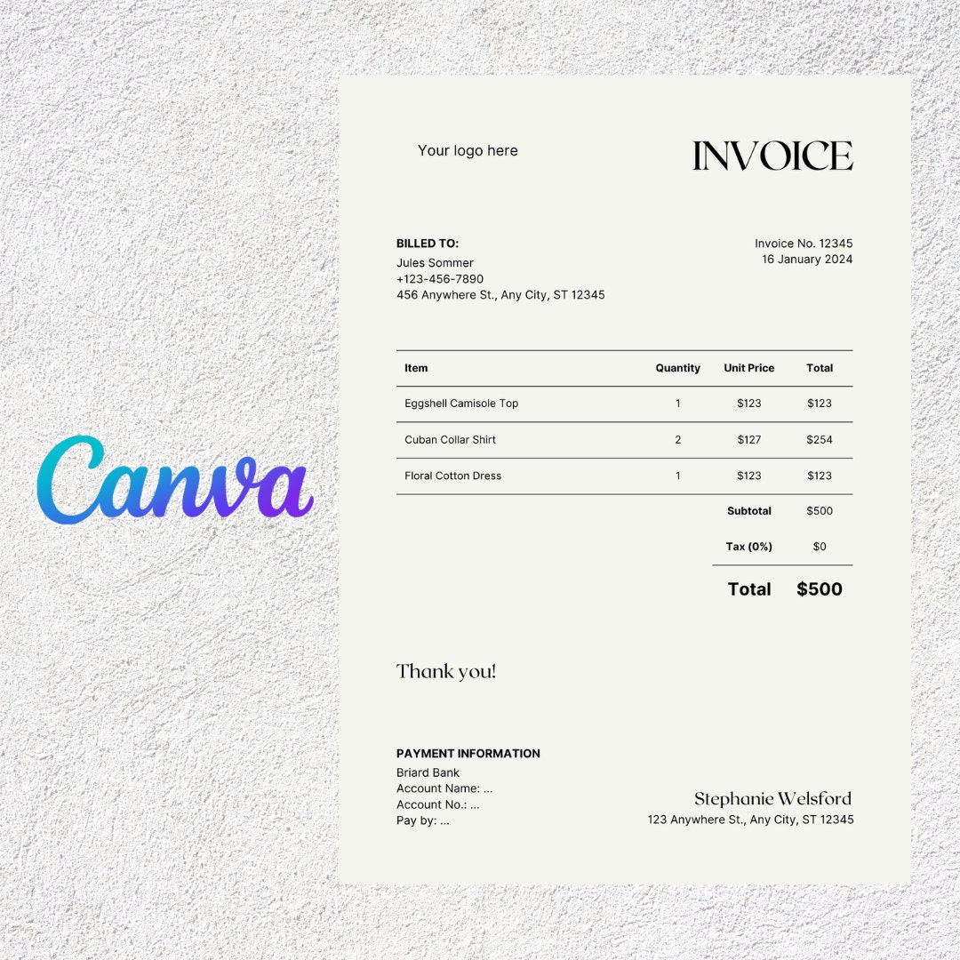 Invoice Template Modern Invoice Aesthetic Invoice Customizable Invoice ...