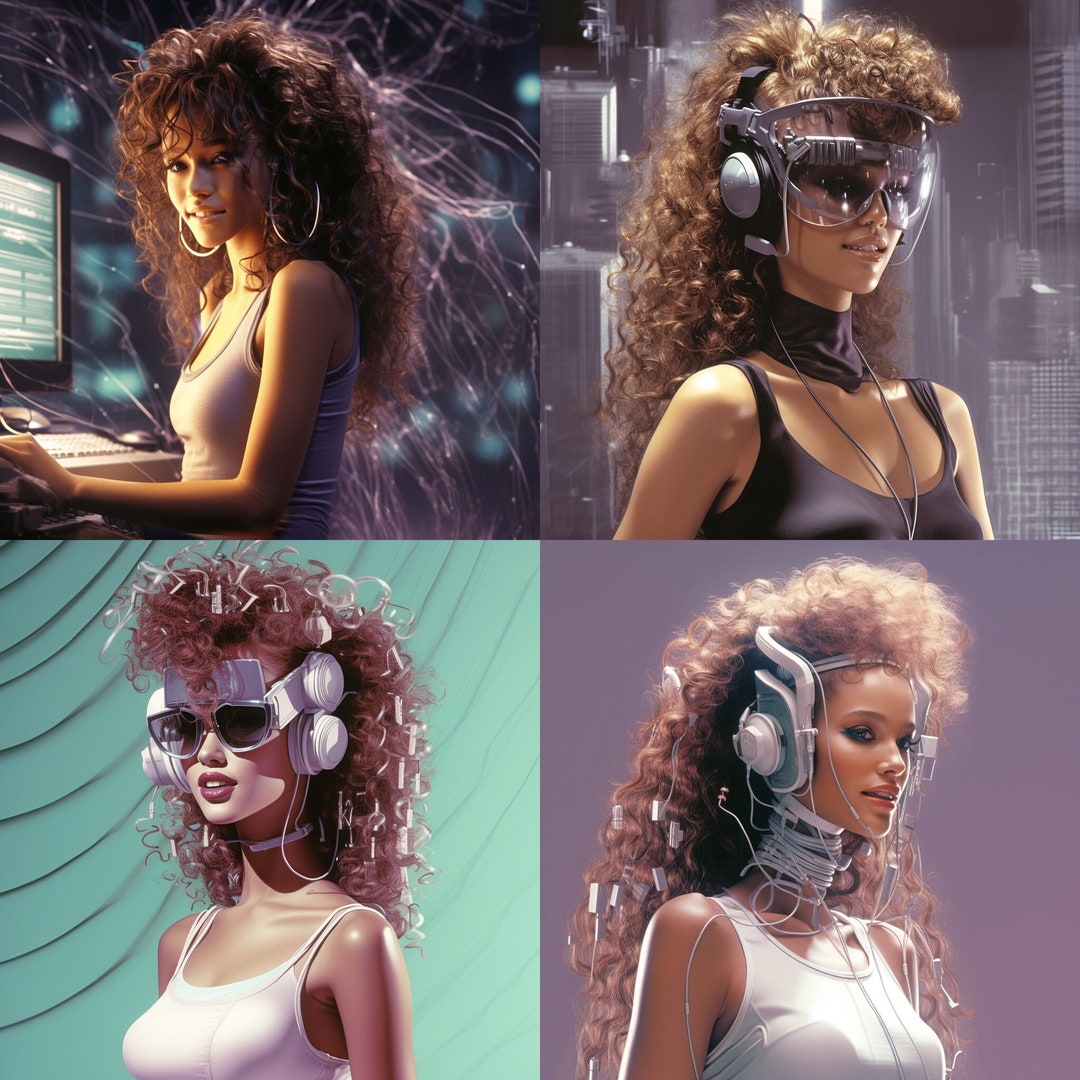 Retrotech Woman 4pack Digital Download, Digital Art Print, AI Generated ...