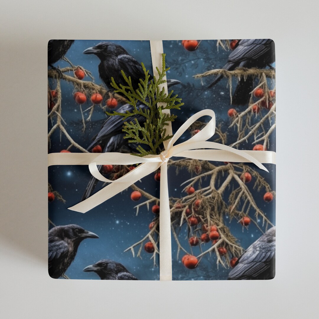 Midnight Moon and Night Sky Ravens Whimsical Gift Wrapping - Etsy