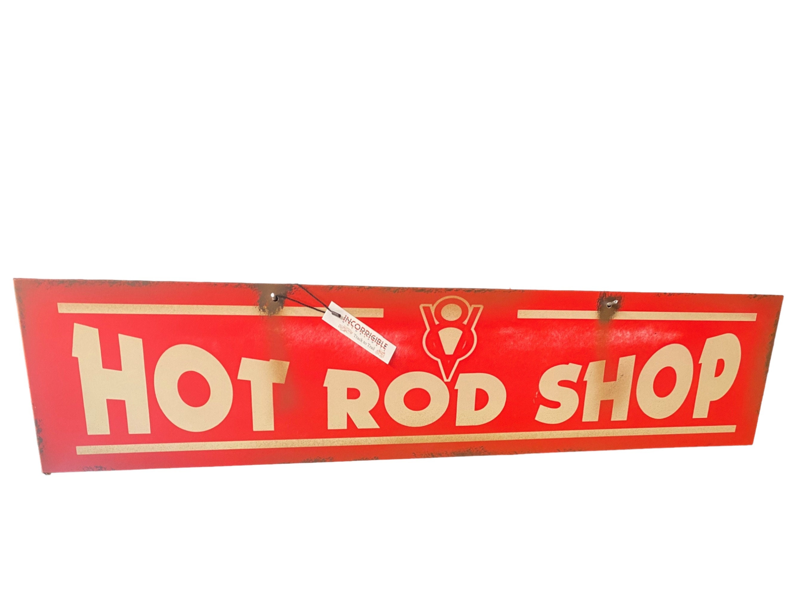 Ron Corder Custom "hot Rod Shop" Sign Red 36" L X 8" H X 1/4" D Flat ...