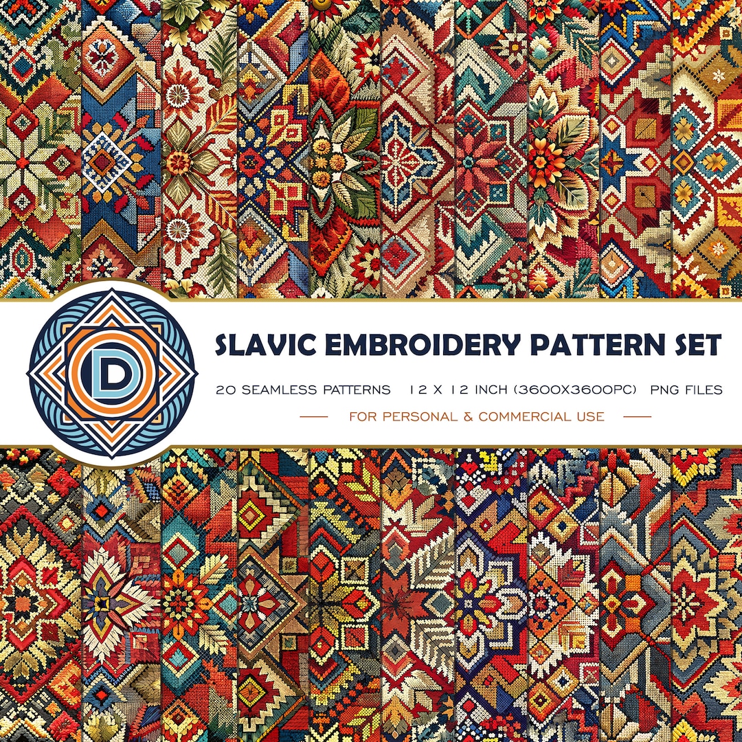 Slavic Embroidery Pattern Set - 20 Seamless Patterns L Embroidery ...