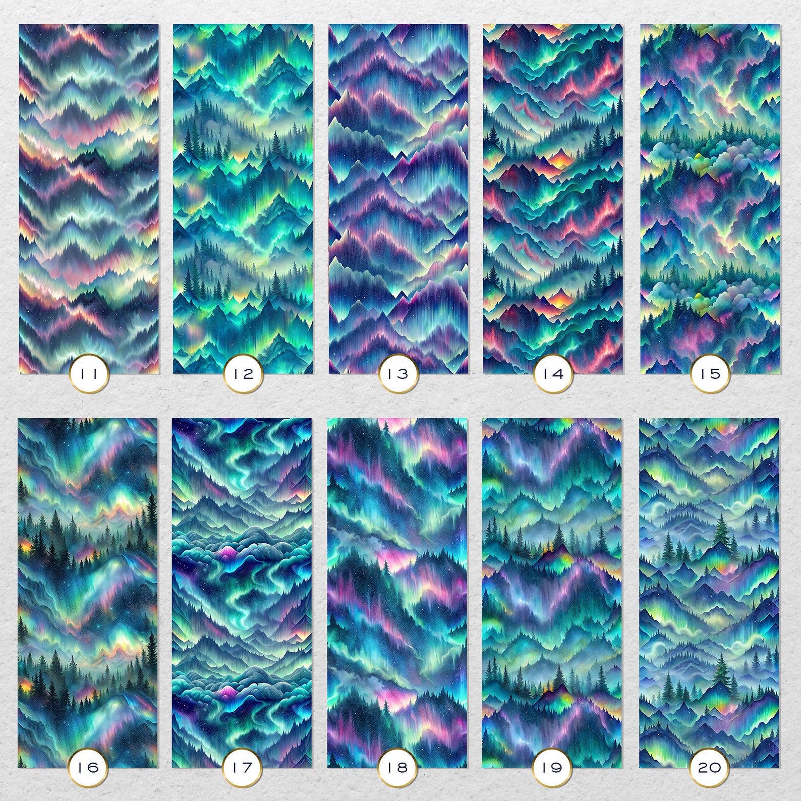 Aurora Borealis Watercolor Set - 20 Seamless Northern Lights Patterns L ...