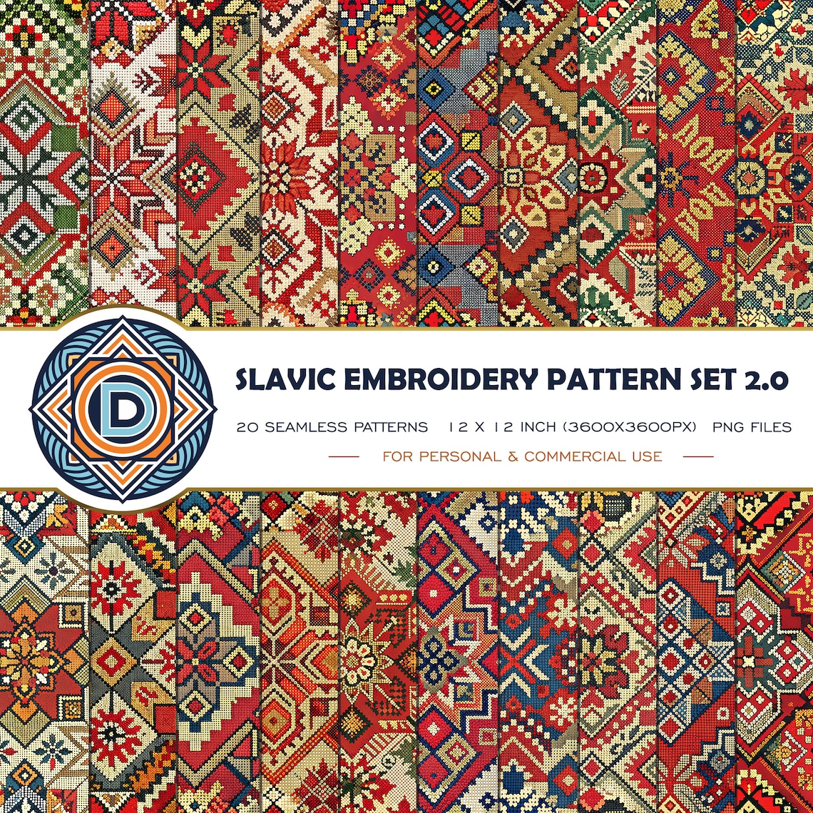 Slavic Embroidery Pattern Set 2.0 - 20 Seamless Patterns L Digital ...