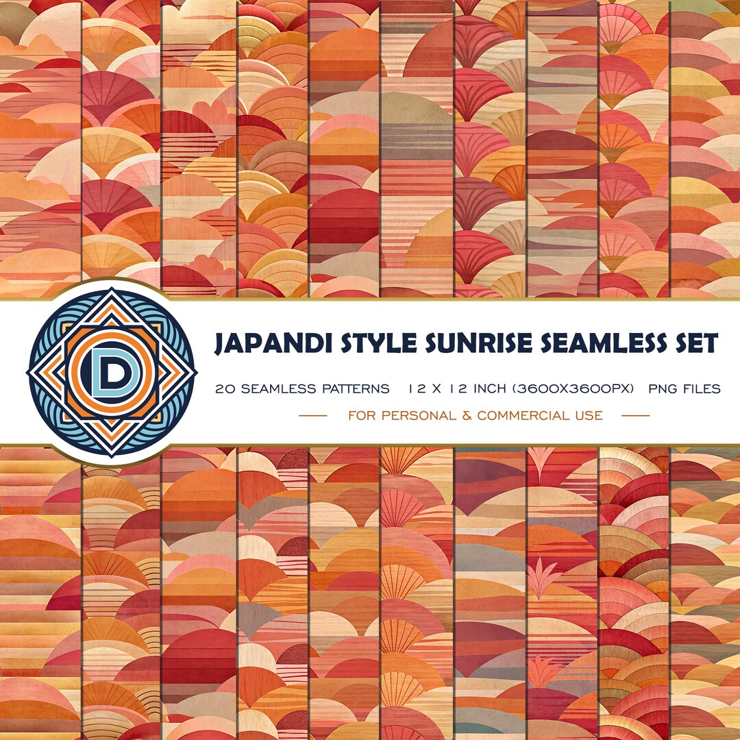 Japandi Style Sunrise Seamless Set 20 Japandi Seamless Patterns L ...