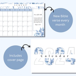 Printable Calendars 2024 Blue Watercolour Floral Theme Watercolour ...