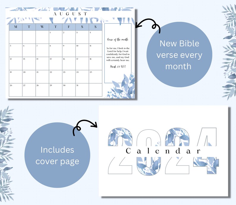 Printable Calendars 2024 Blue Watercolour Floral Theme Watercolour ...