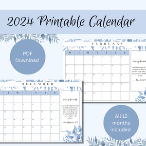Printable Calendars 2024 Blue Watercolour Floral Theme Watercolour ...