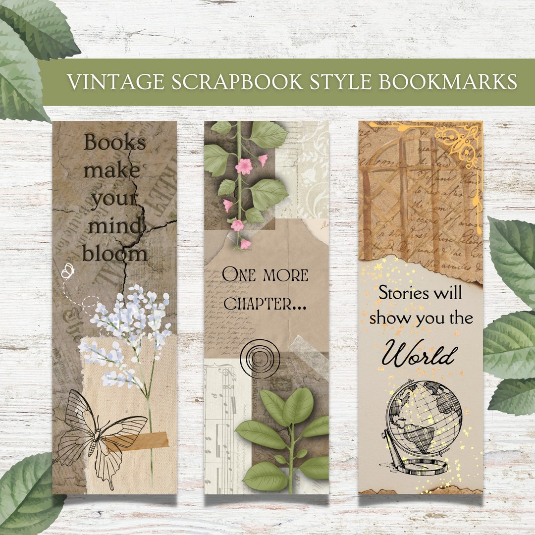 Vintage Scrapbook Style Printable Bookmarks Set of 3 - Etsy