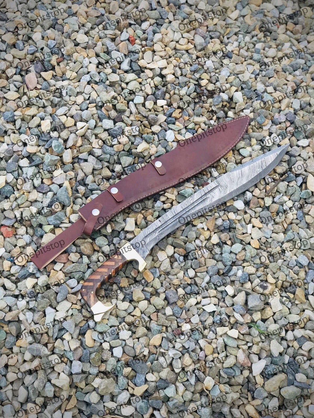 Hand Forged Damascus Steel Short Viking Sword With Leather Sheath ...