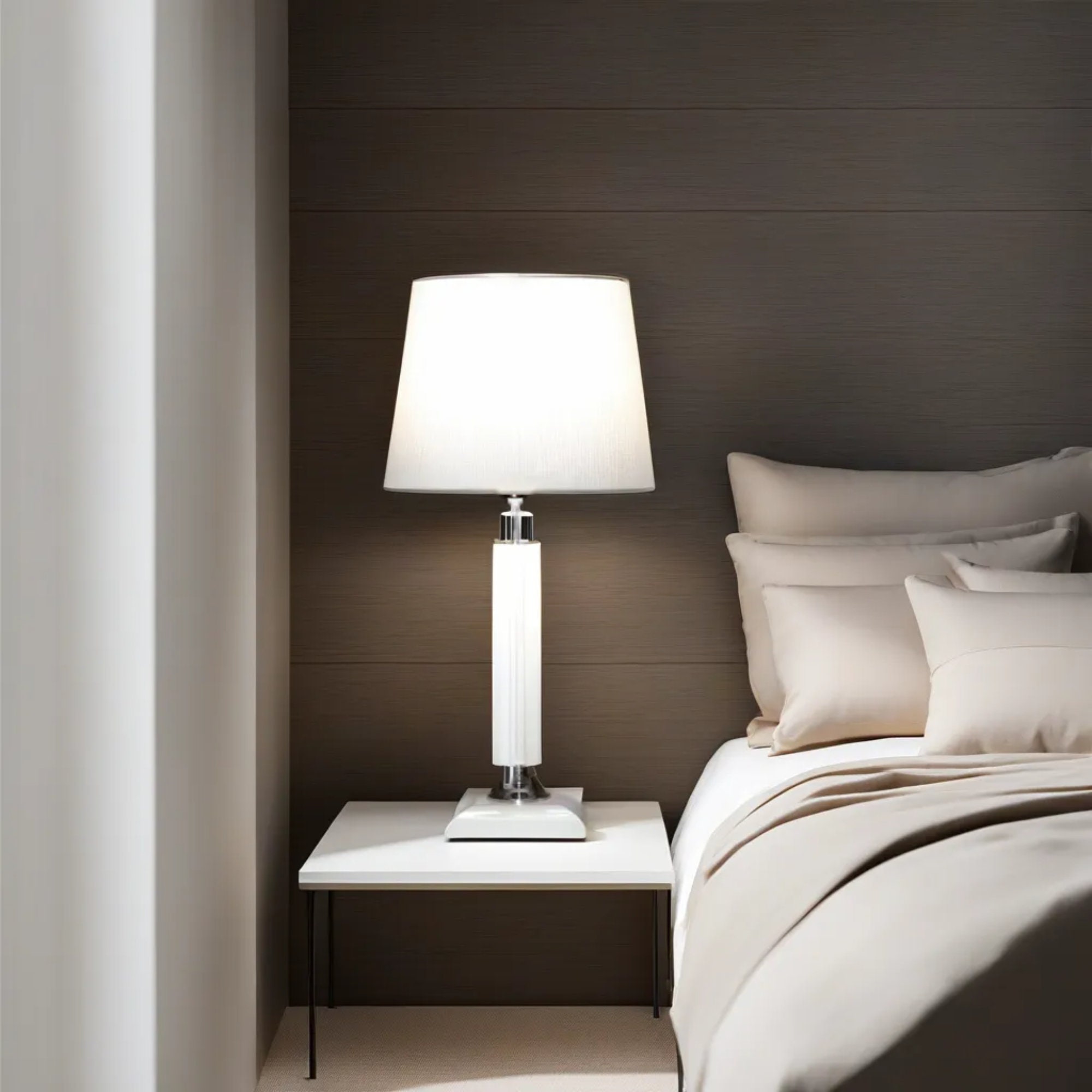 Bedside Lamps Set of 2, Wood Bedside Table Lamp With Linen Lampshade ...