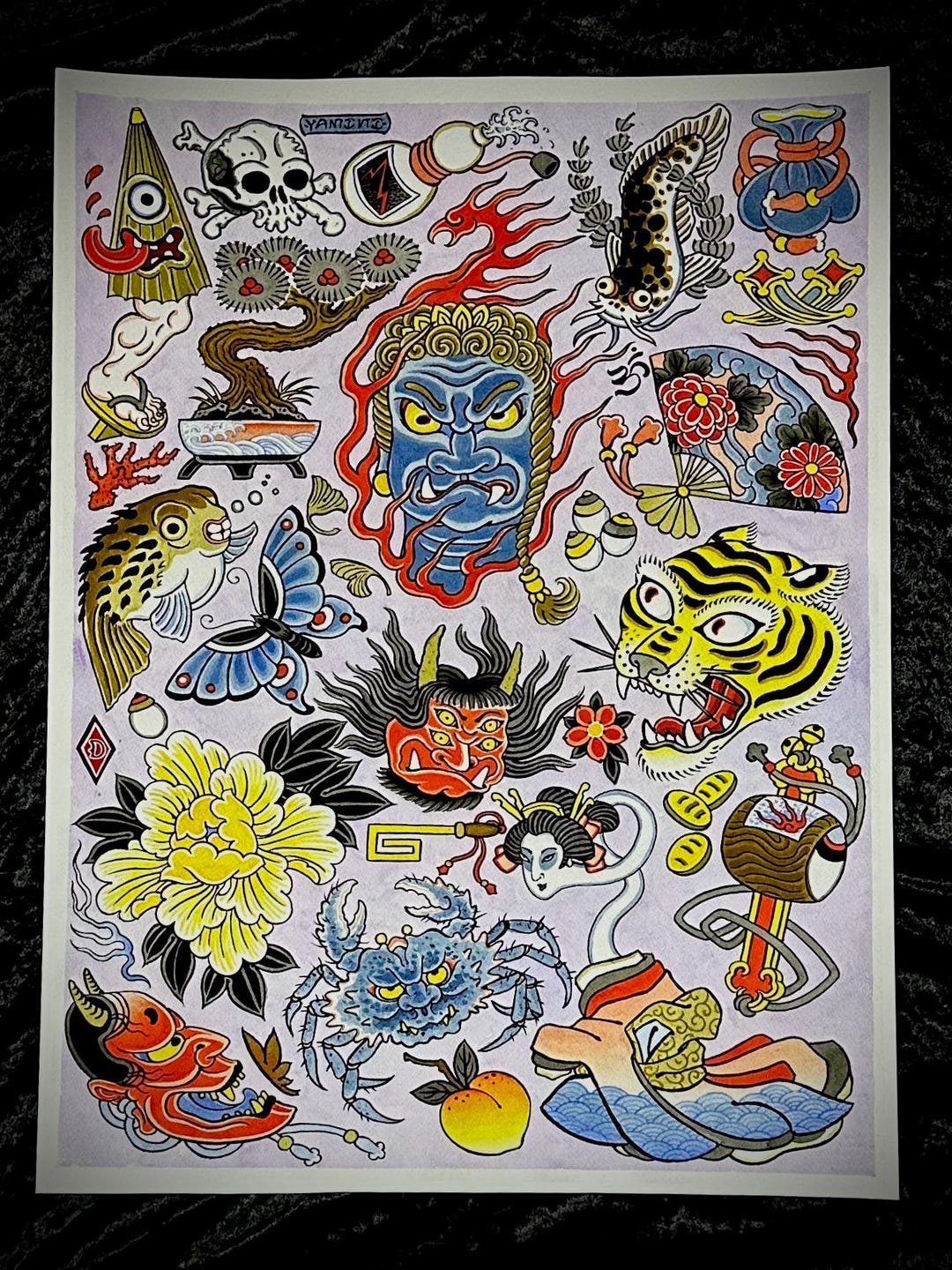 18x24” Japanese Tattoo Flash Print | Fudo Myoo, Peony, Tiger ...