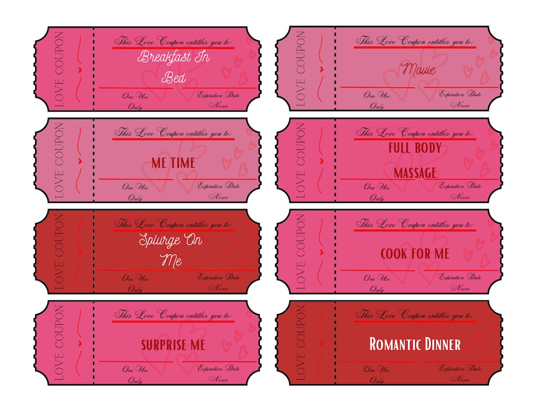 Customizable Printable Valentine's Day Love Coupons - Etsy