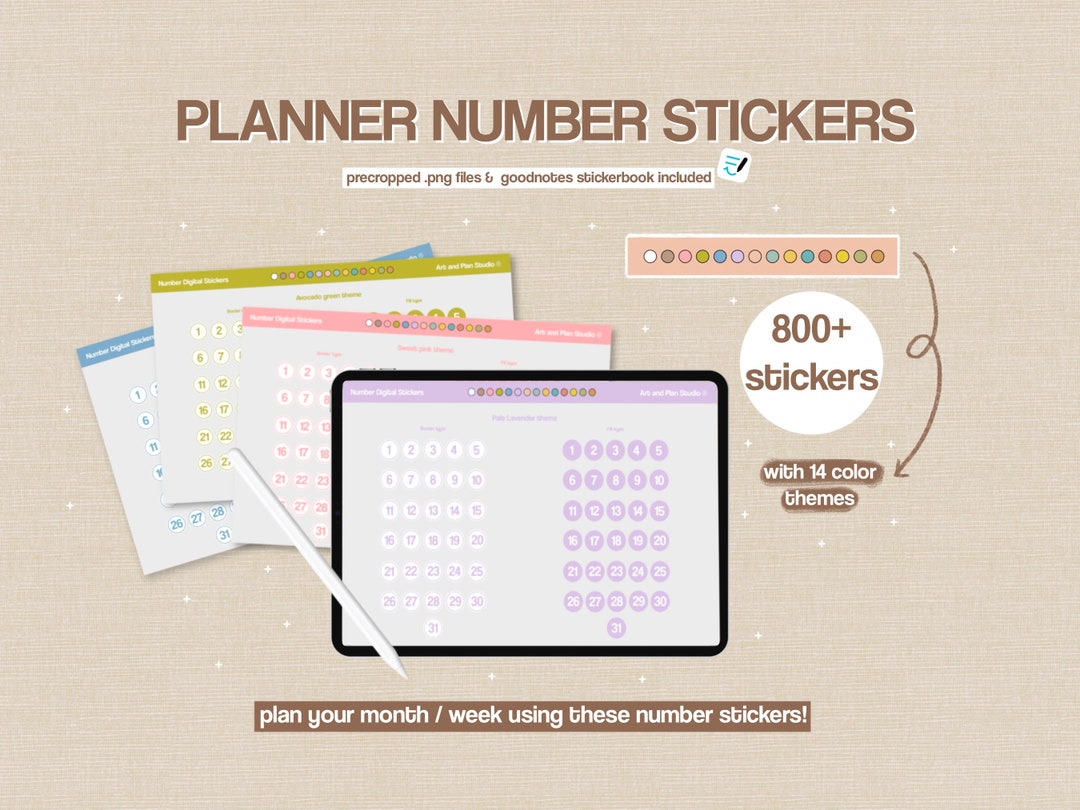 Planner Number Stickers for Digital Planning, Goodnotes Number Stickers ...