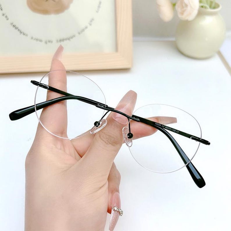Glimmer Round Rimless Glasses Frames Eyewear Prescription Readers ...