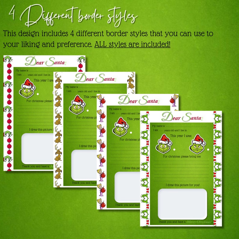 Grinch Christmas Wishes in Writing: Fillable Letter Designs for ...