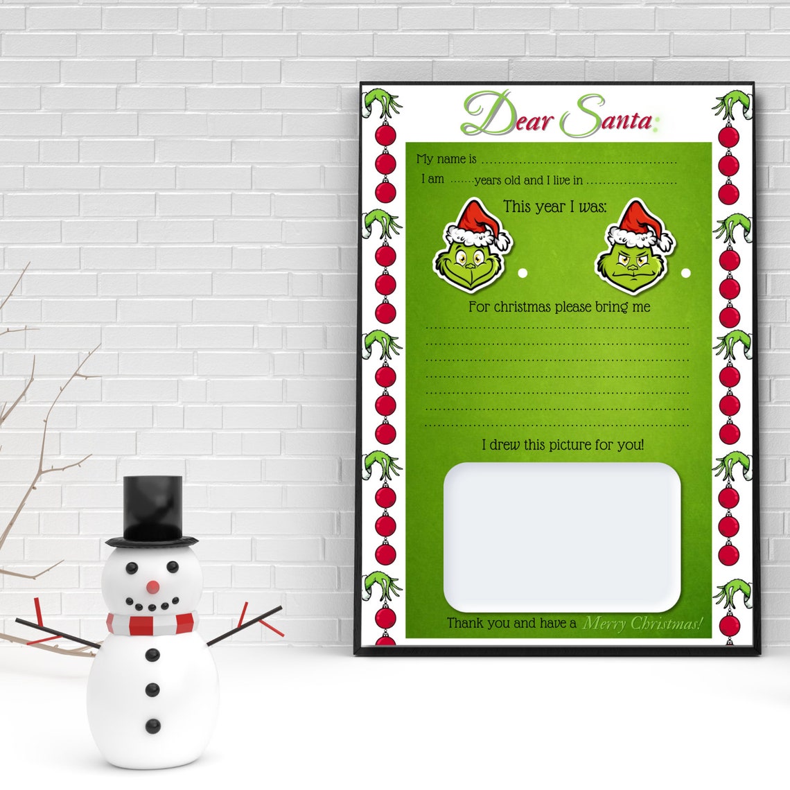 Grinch Christmas Wishes in Writing: Fillable Letter Designs for ...