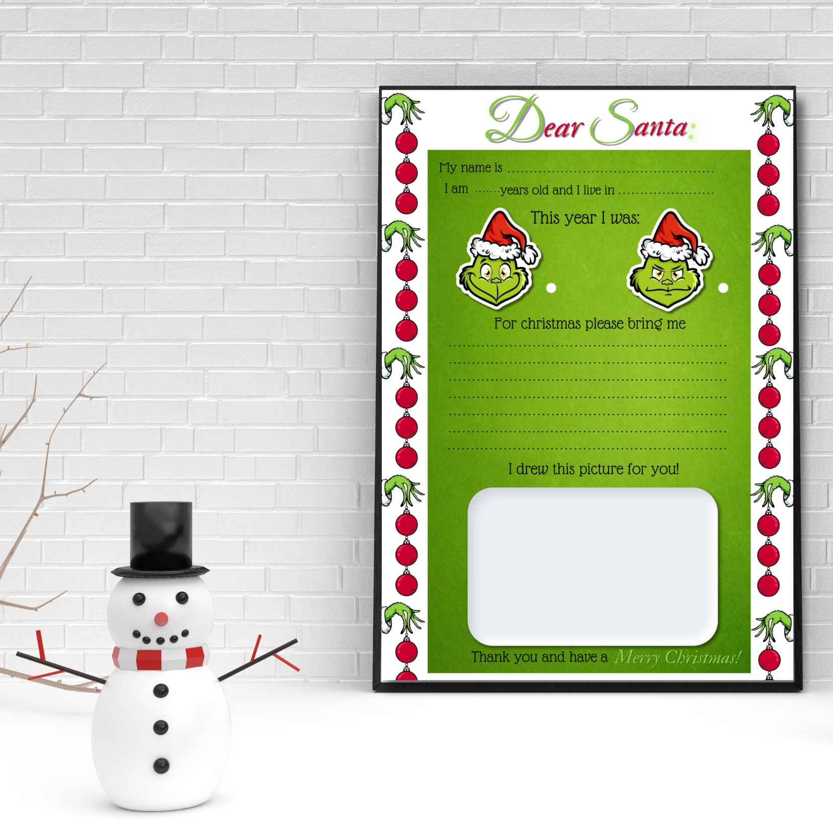 Grinch Christmas Wishes in Writing: Fillable Letter Designs for ...