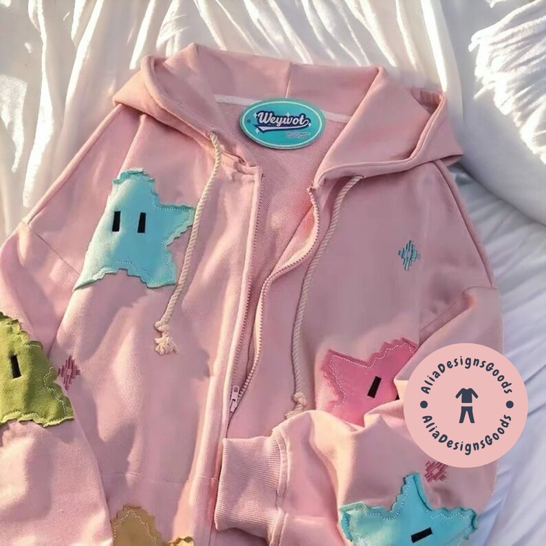 Y2K Star Zip up Hoodie Y2K Clothing Y2K Fashion Trendy Hoodie Patchwork Jacket Oversized Hoodie ...