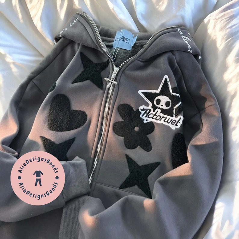 Y2K Star Zip up Hoodie Y2K Clothing Y2K Fashion Trendy Hoodie Patchwork Jacket Oversized Hoodie ...