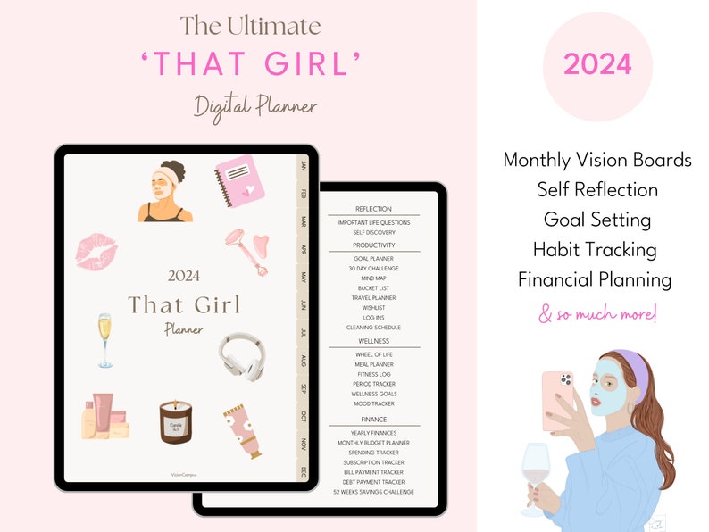 THAT GIRL Planner | 2024 Aesthetic Digital Planner | Daily, Weekly ...
