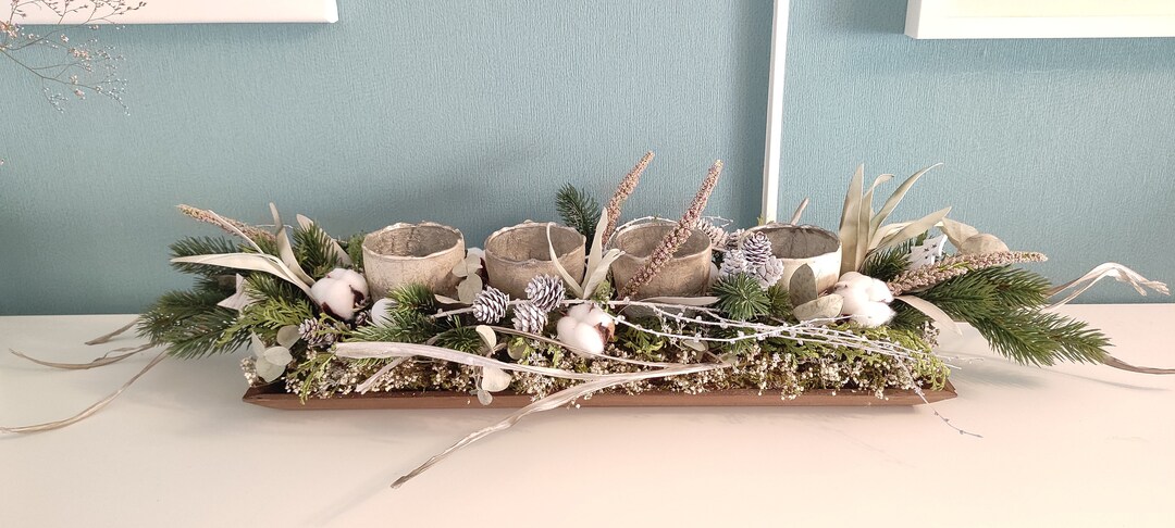 Advent Wreath, Advent Arrangement, Green/white, Long - Etsy