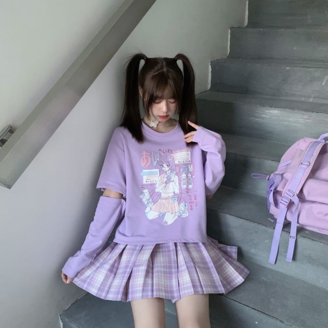 Harajuku E-girl Anime Tee Japanese Streetwear With Arm Cover, Kawaii ...