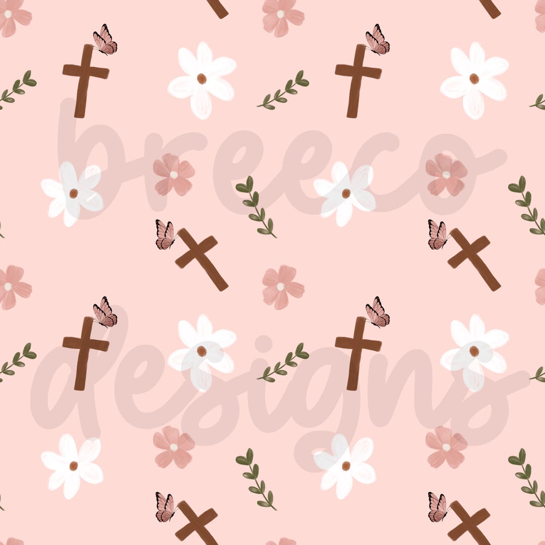 Christian Floral Seamless Pattern, Cross Seamless Pattern, PNG Digital ...