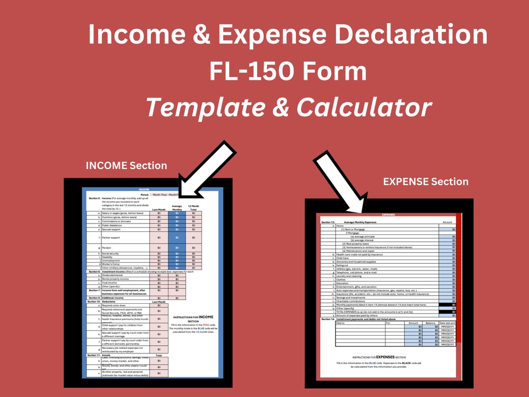 FL-150 Form Template & Calculator: Income and Expense Declaration I and ...
