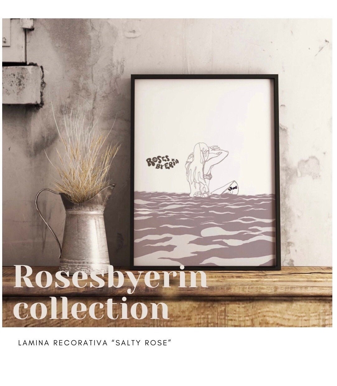 Salty Rose Sheet, Digital Print of Surfing Girl, Line Art, Wall ...