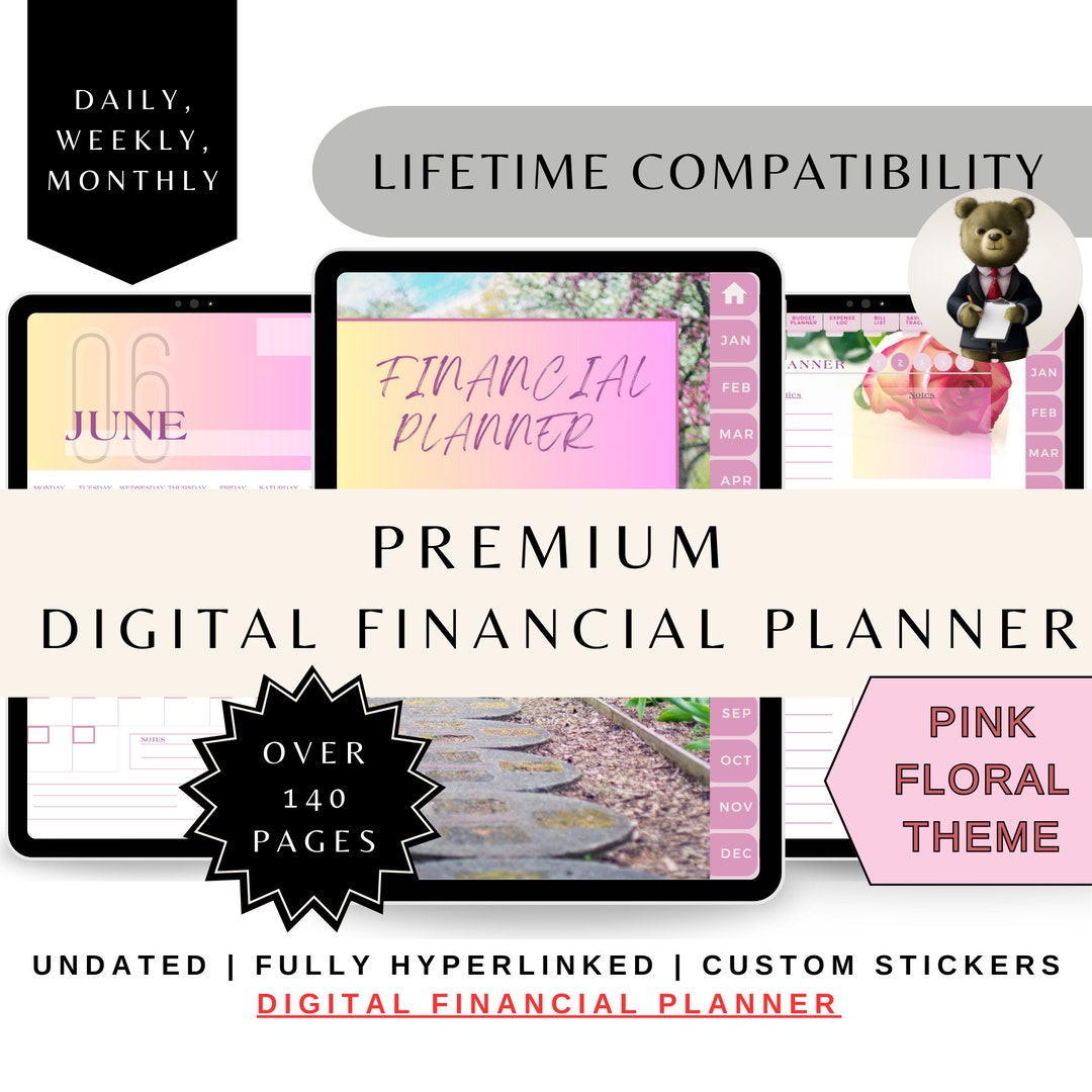 Digital Pink Floral Undated PLANNER in PDF Format - Financial Bill ...