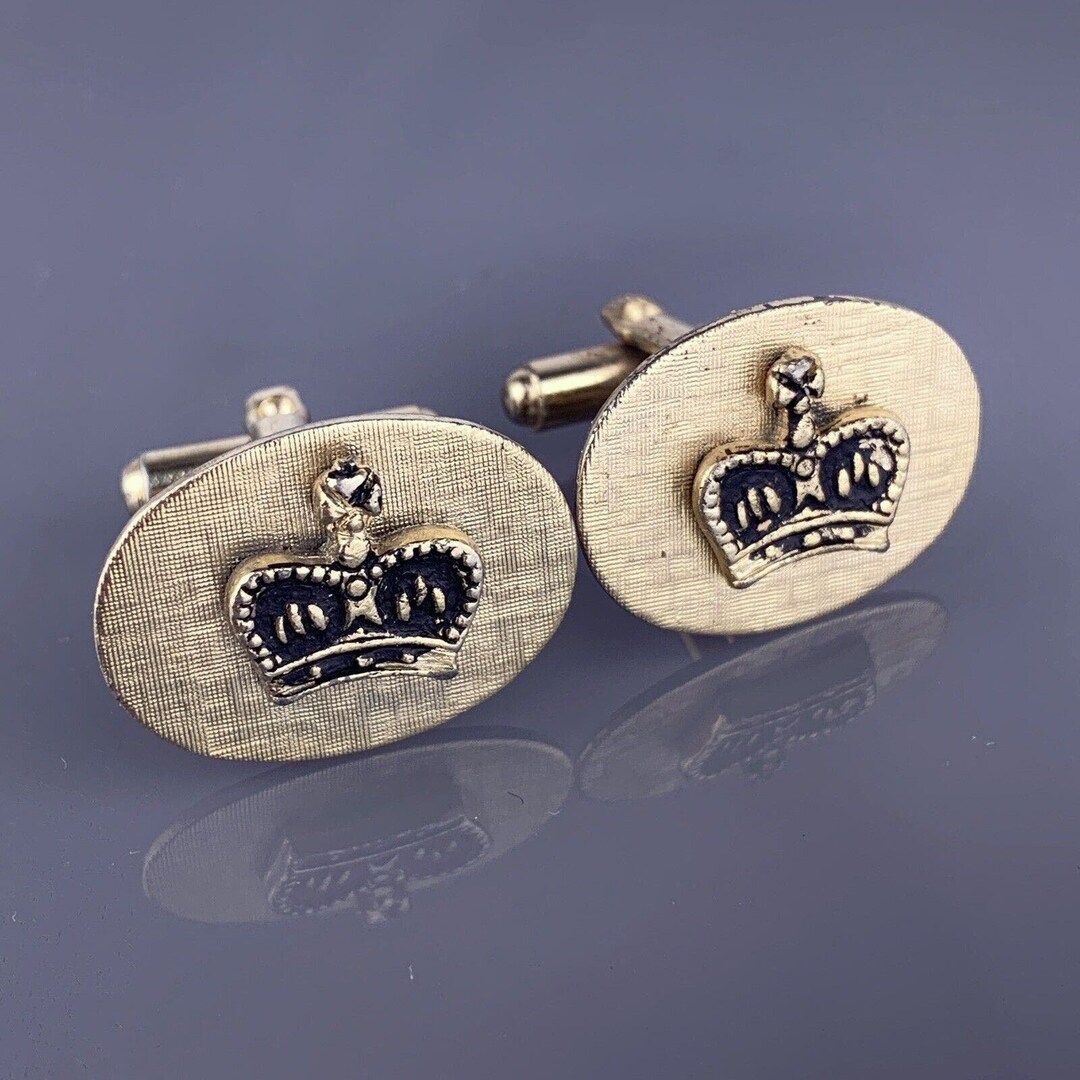 Black Crown Gold Tone Cufflinks Oval Modern Simple Vintage - Etsy