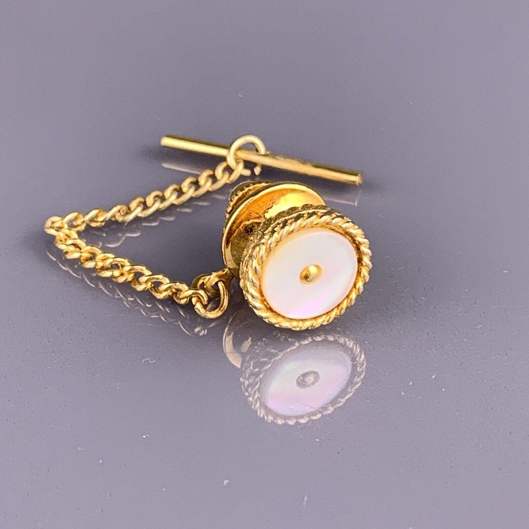 Mother of Pearl Tie Tack Pin Gold Tone Round Twist Art Deco Style ...