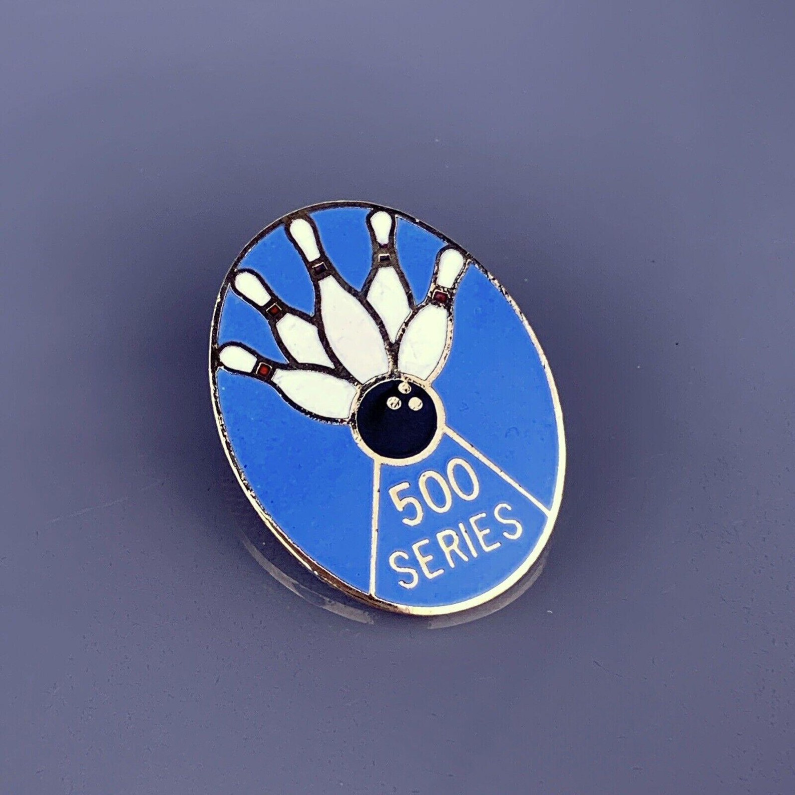 500 Series Bowling Ball Pins Lapel Pin Club Blue Enamel Gold Tone Oval ...