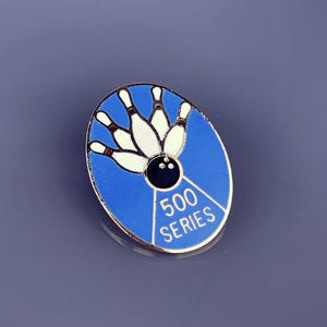 500 Series Bowling Ball Pins Lapel Pin Club Blue Enamel Gold Tone Oval ...